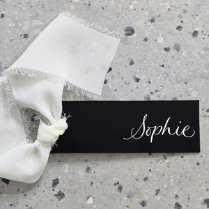 Unique Black Place Cards, Hand Written Modern Calligraphy With Silk ...