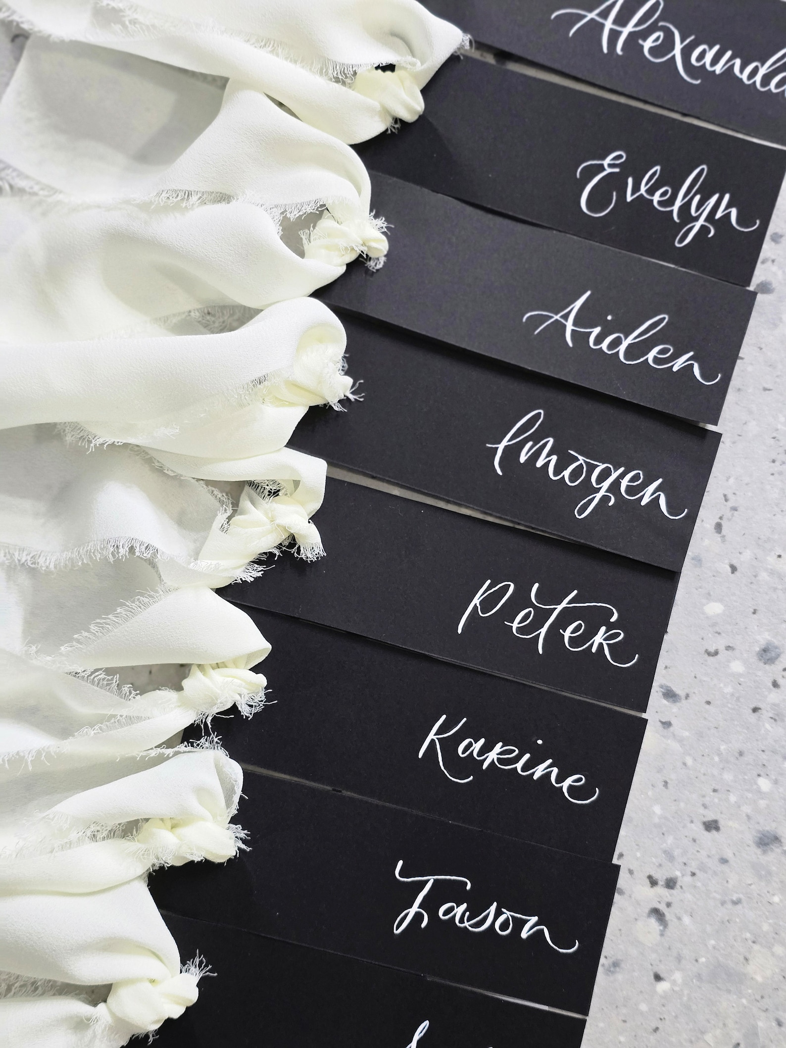 Unique Black Place Cards, Hand Written Modern Calligraphy With Silk ...