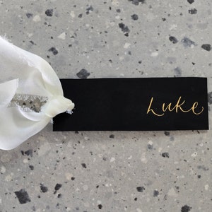 Unique Black Place Cards, Hand Written Modern Calligraphy With Silk ...