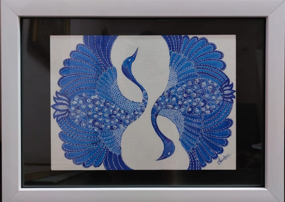 Peacocks Gond Art Handmade With Ink - Etsy