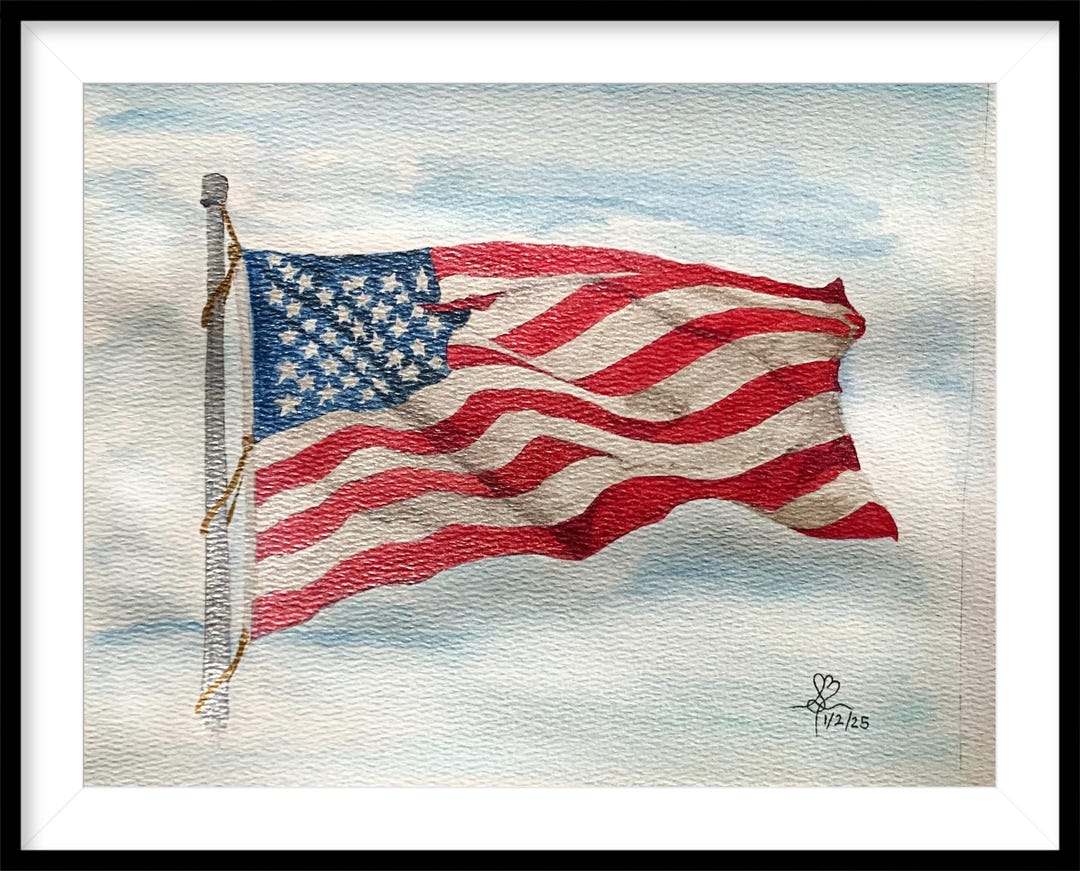 1960 American Flag Original Metalic Watercolor Painting - Etsy