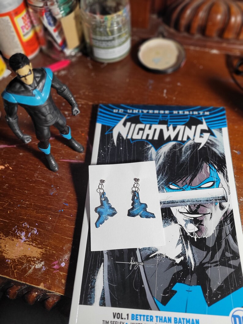 Nightwing Earrings Super Hero Symbol Earrings Super Hero - Etsy