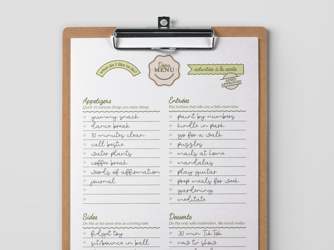 Dopamine Menu Printable, Dopa Menu, ADHD Tracker, ADHD Vision Board ...