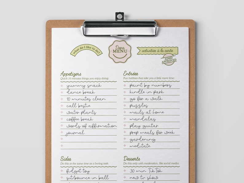 Dopamine Menu Printable, Dopa Menu, ADHD Tracker, ADHD Vision Board ...