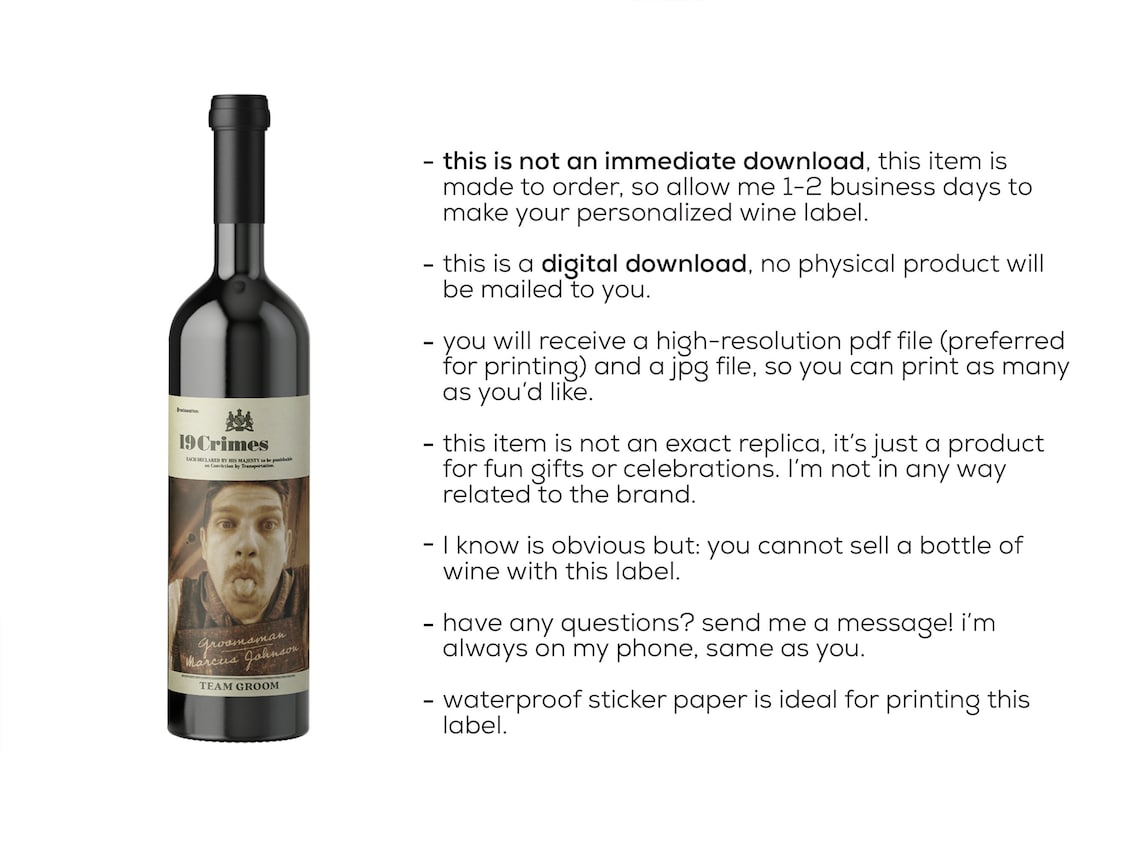 19 Crimes Custom Wine Label, GROOMSMAN BEST Man Edition, Personalized ...