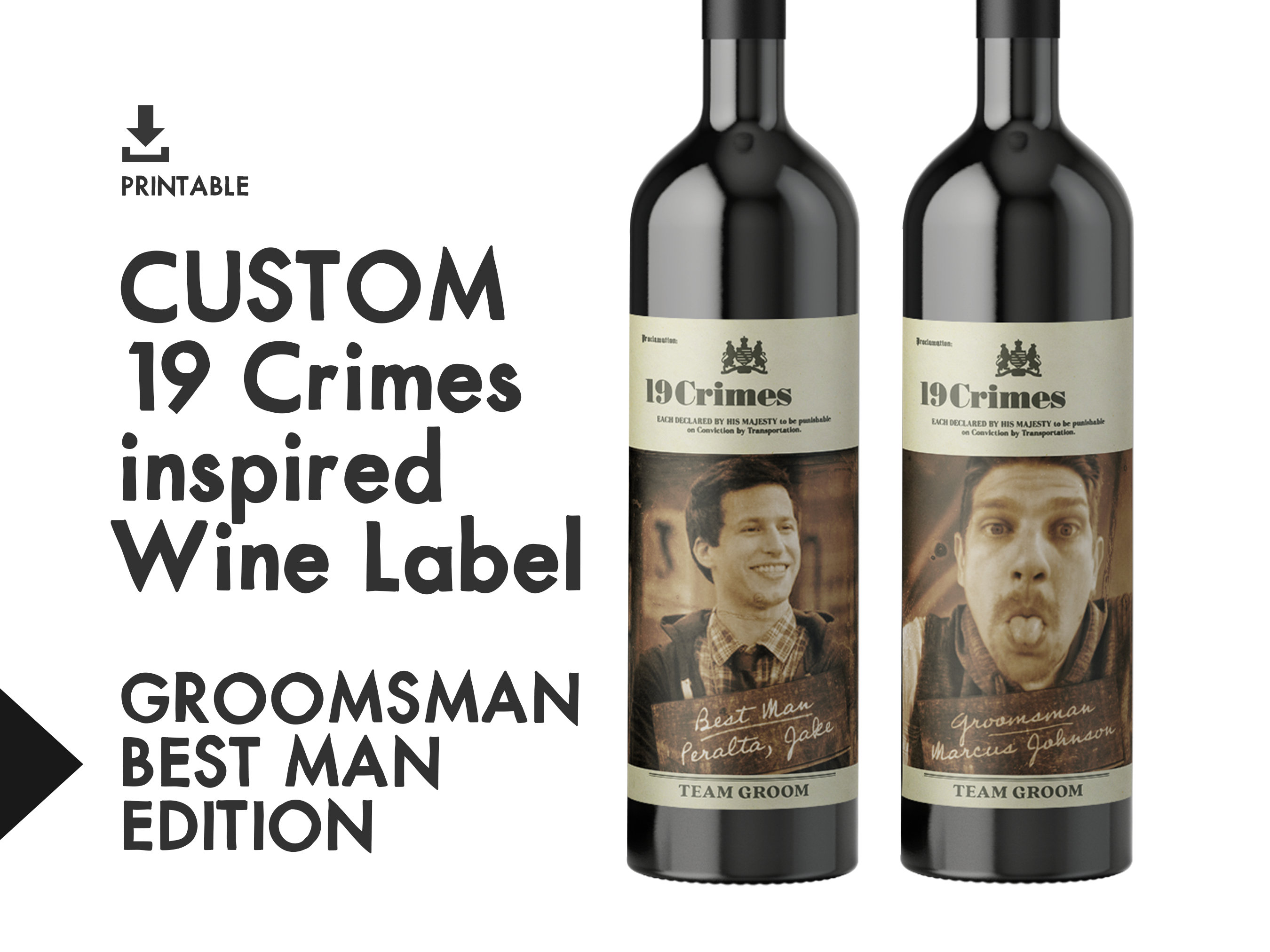 19 Crimes Custom Wine Label, GROOMSMAN BEST Man Edition, Personalized ...