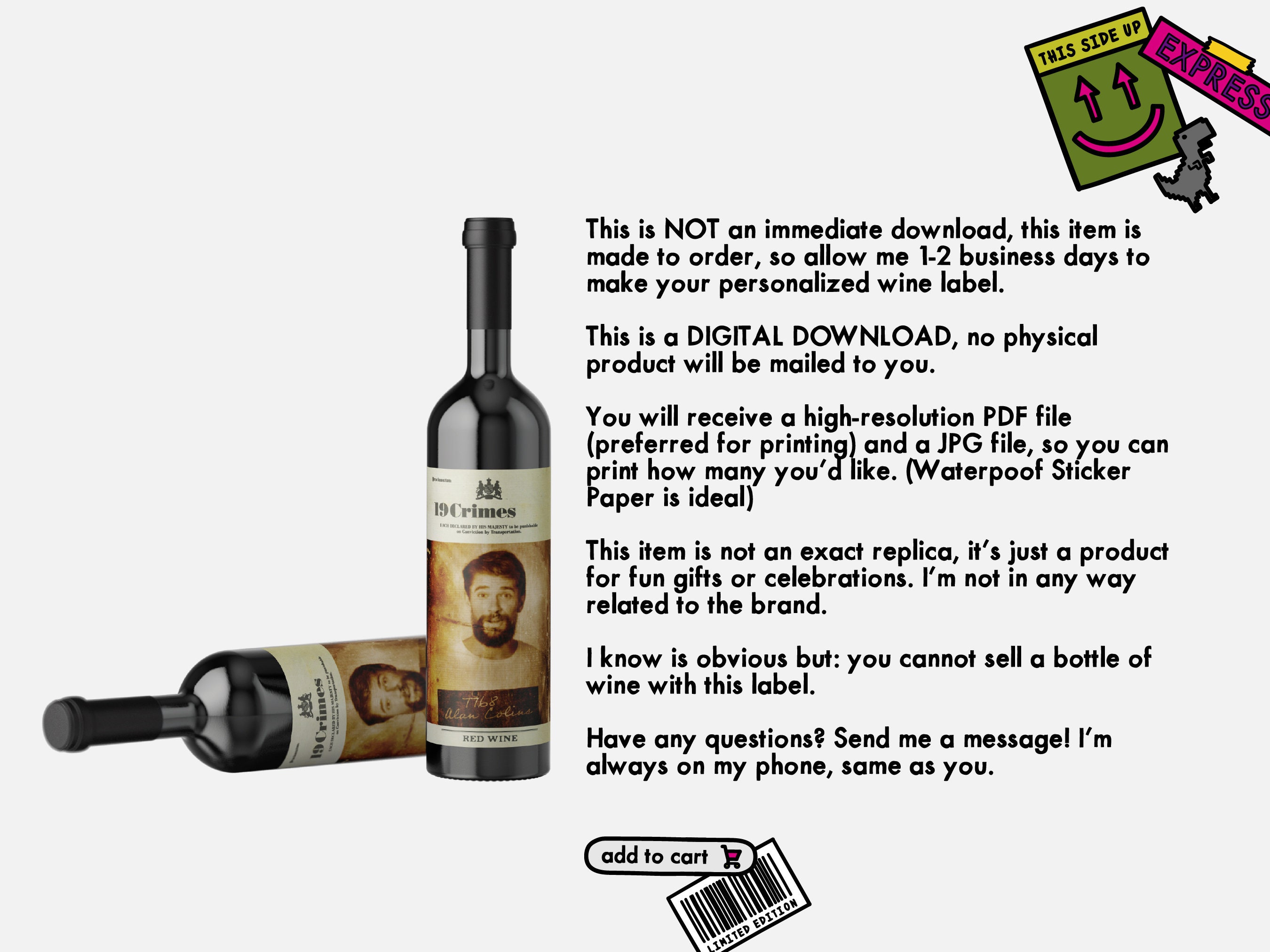 19 Crimes Custom Wine Label, PRINTABLE 19 Crimes Label, Bff Wine Label ...