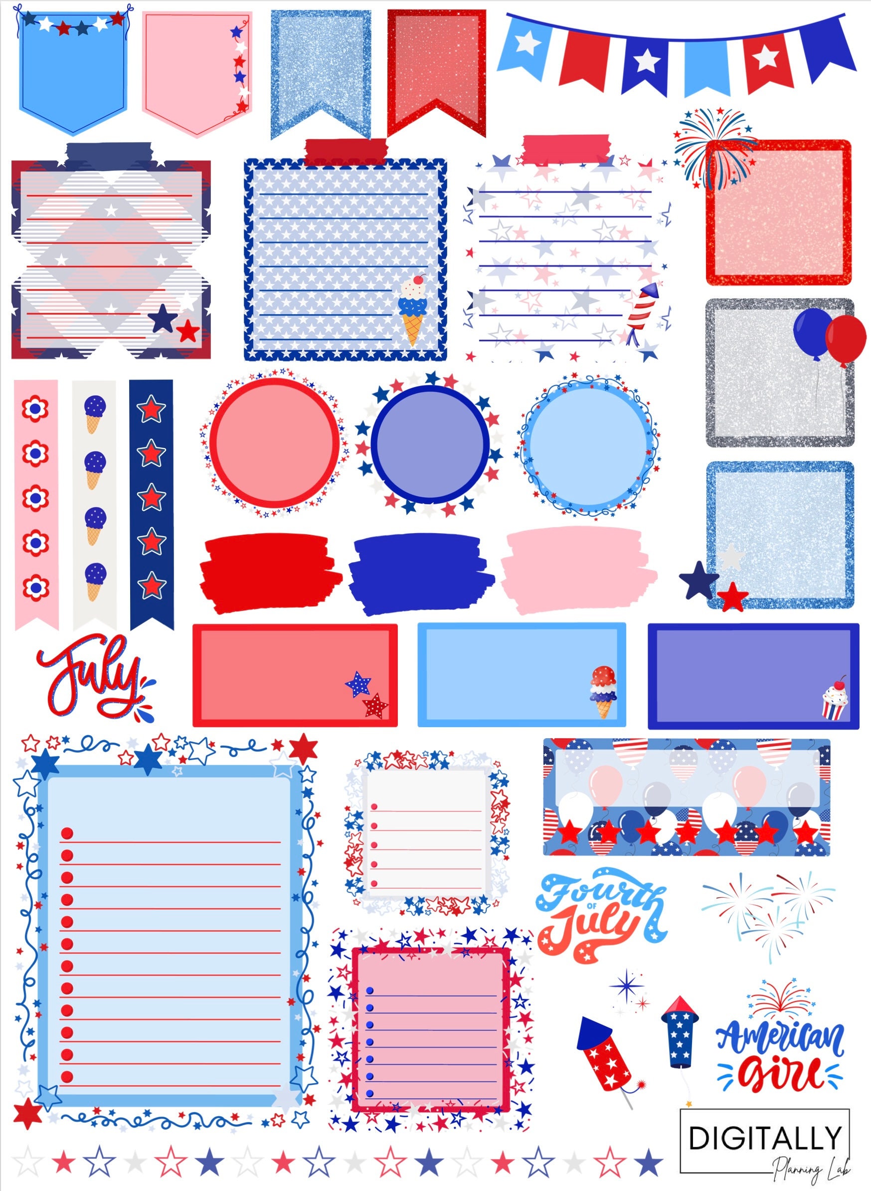 4th of July Add-on Stickers| Goodnotes Stickers | PNG | Digital ...