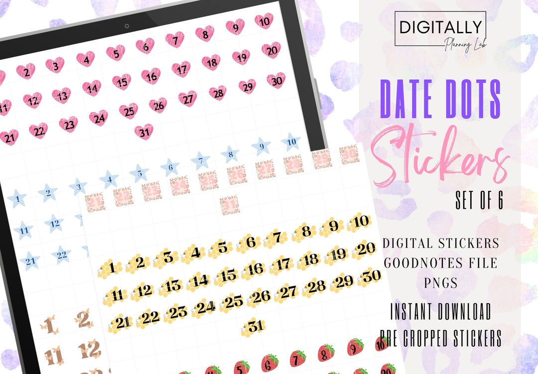 Date Dots Stickers 2| Goodnotes Stickers | PNG | Digital Planning ...