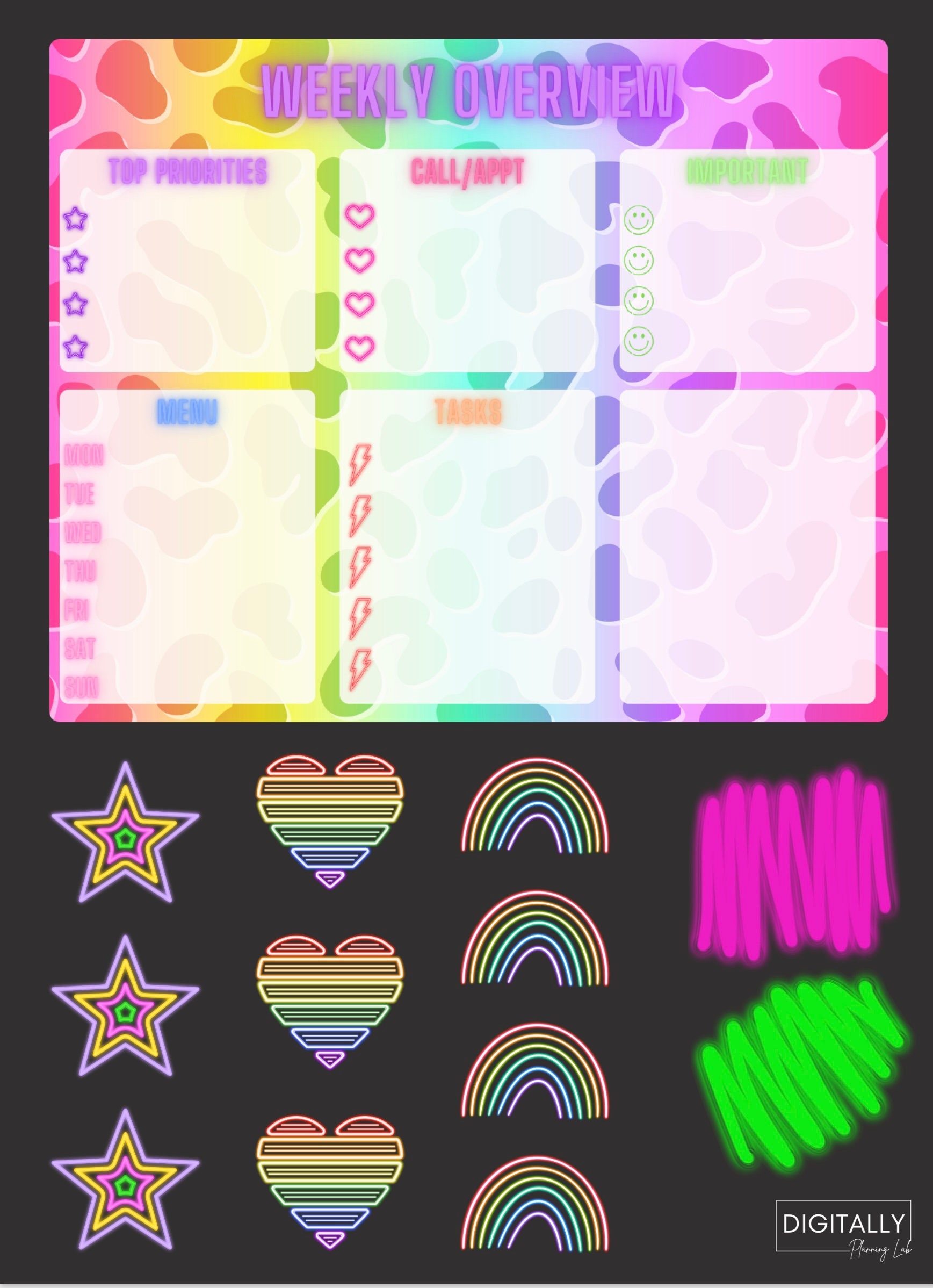 Neon Widgets & Stickers Goodnotes Stickers PNG Digital Planning iPad ...