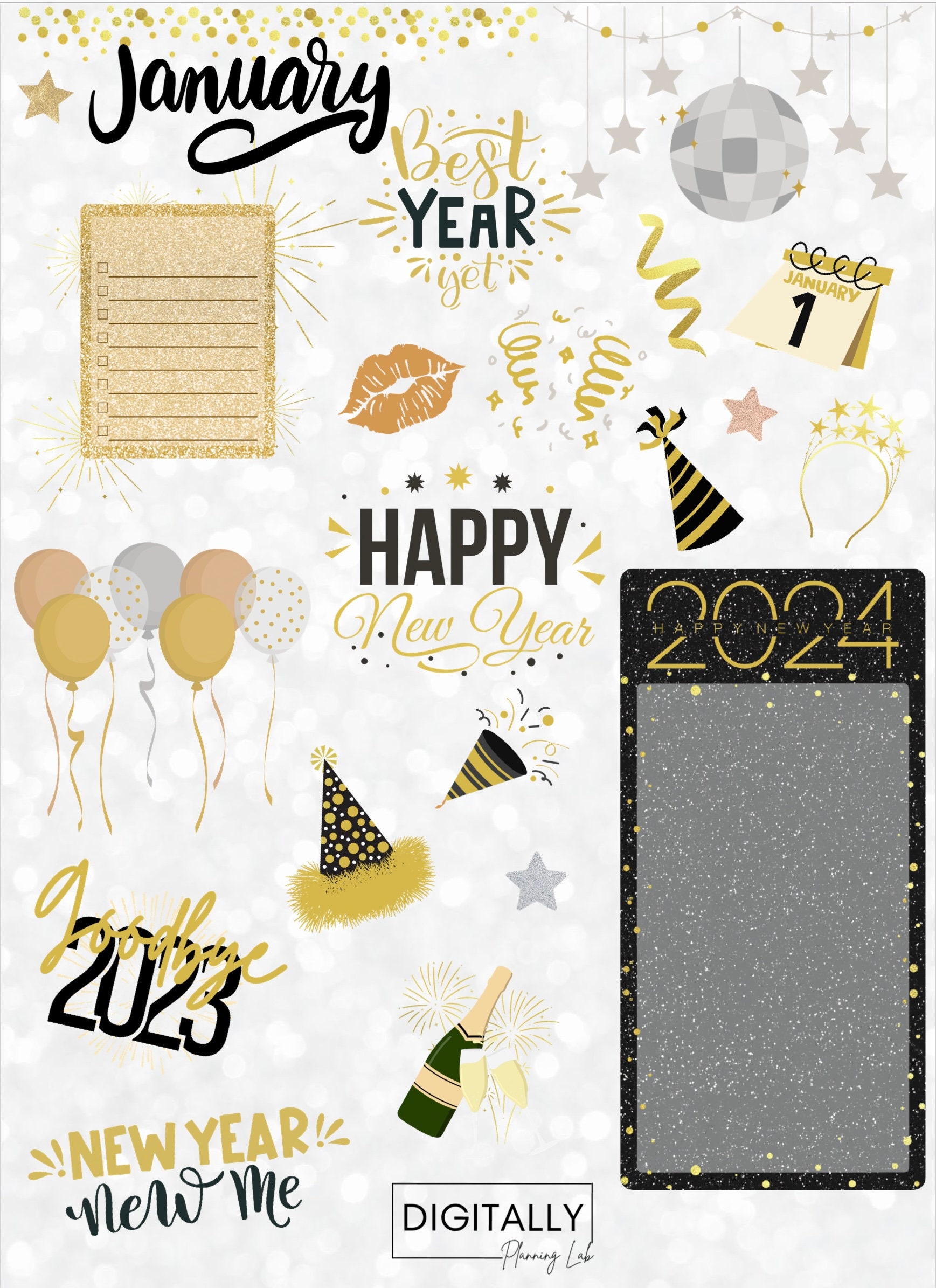 2024 New Years Mini Kit Digital Stickers | Goodnotes Stickers | PNG ...