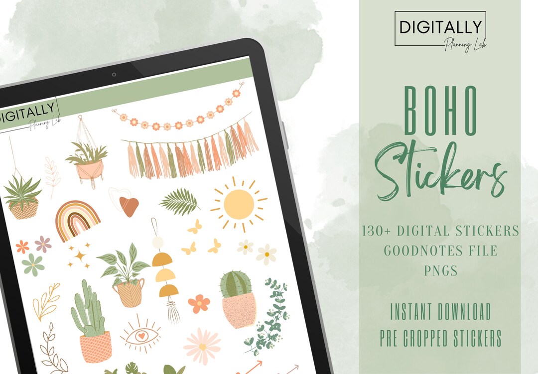 Boho Digital Stickers | Goodnotes Stickers | PNG | Digital Planning ...