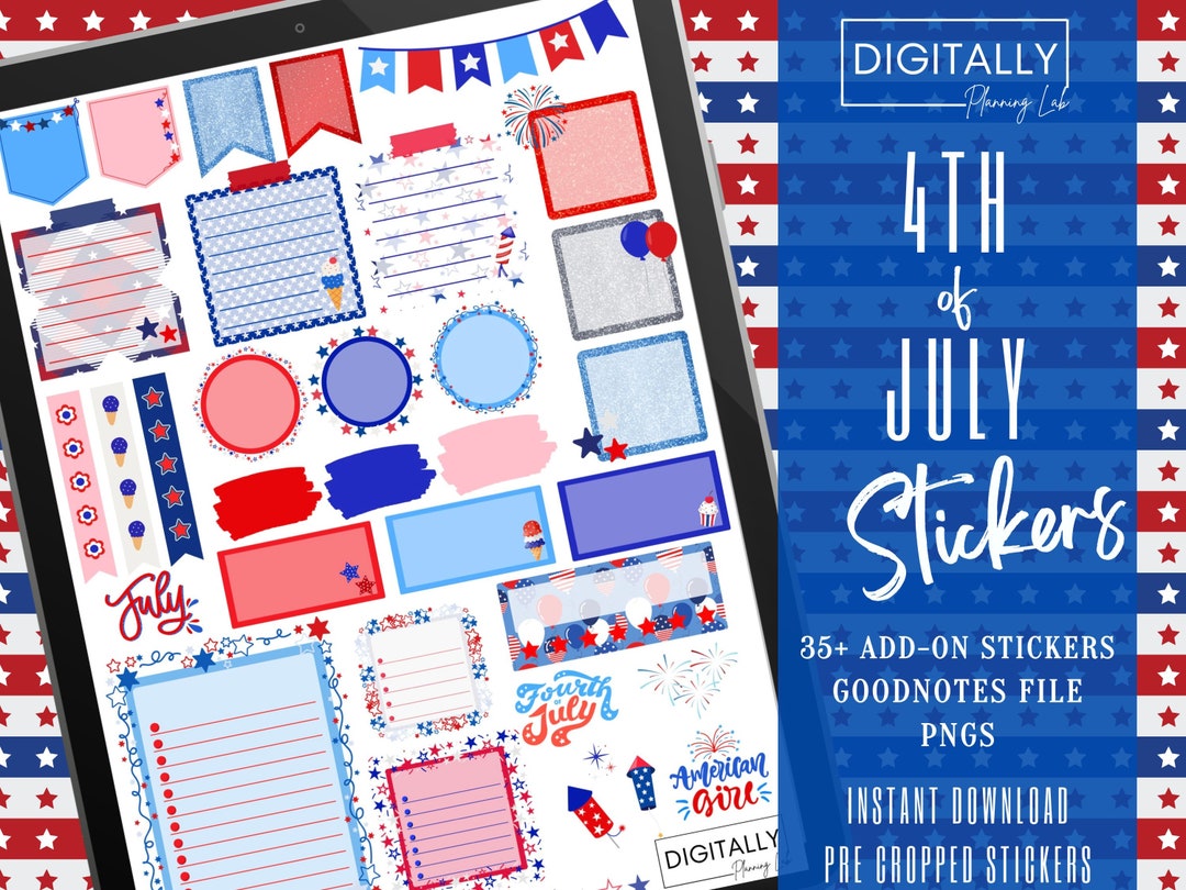 4th of July Add-on Stickers| Goodnotes Stickers | PNG | Digital ...