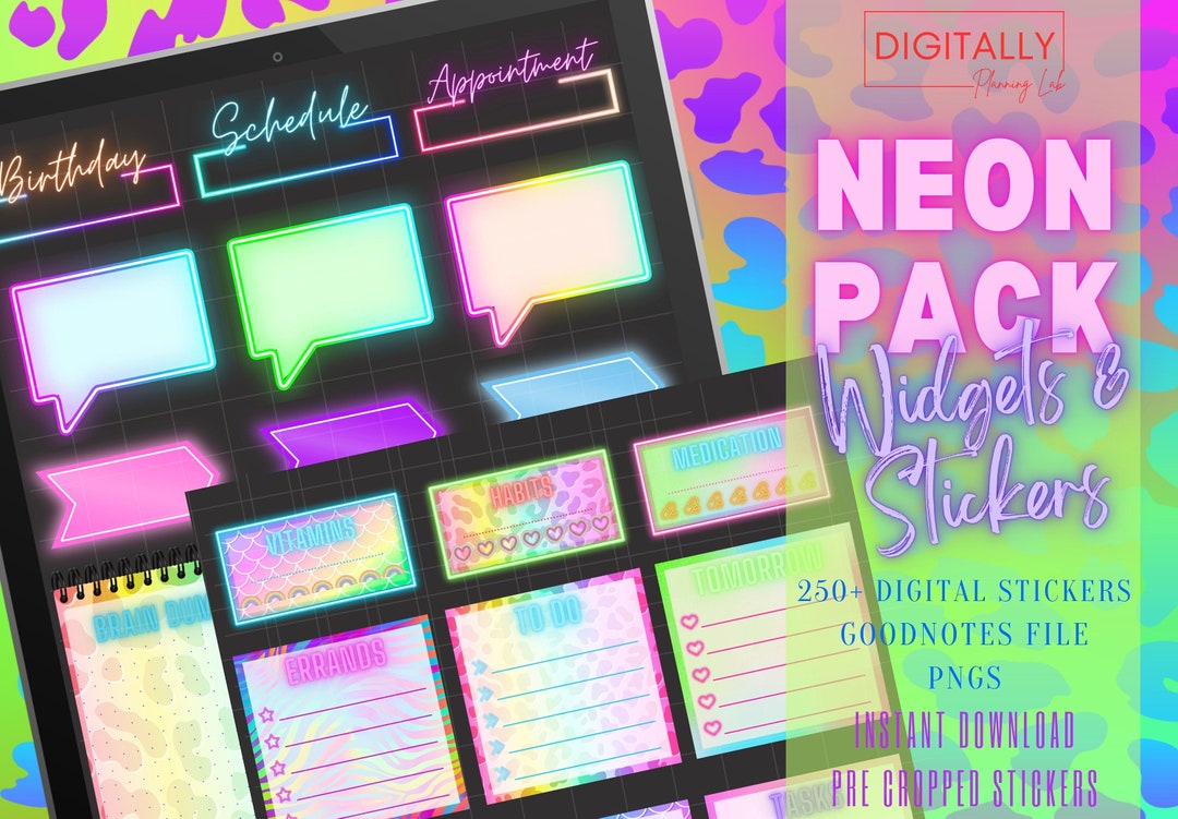 Neon Widgets & Stickers| Goodnotes Stickers | PNG | Digital Planning ...