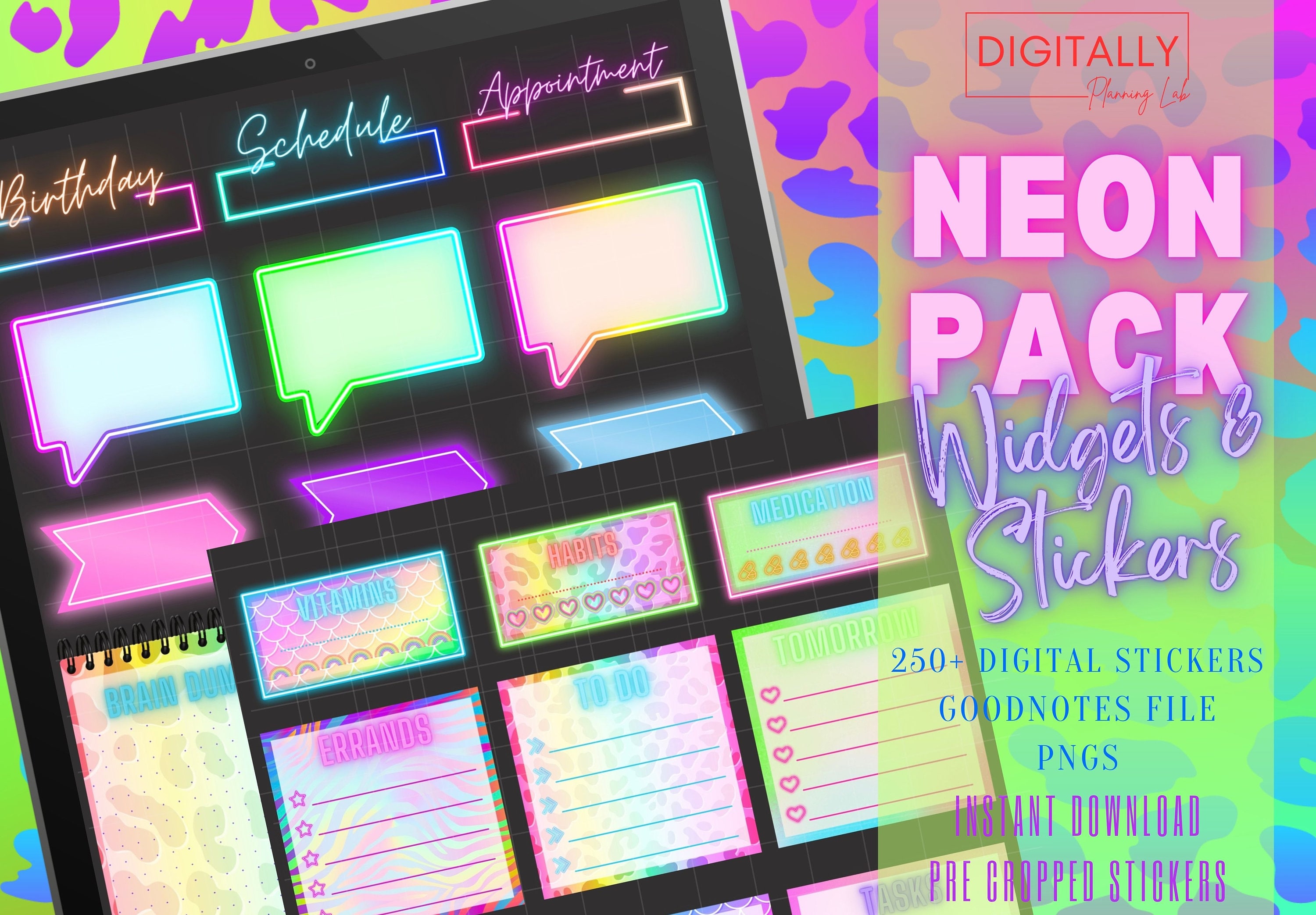 Neon Widgets & Stickers Goodnotes Stickers PNG Digital Planning iPad ...