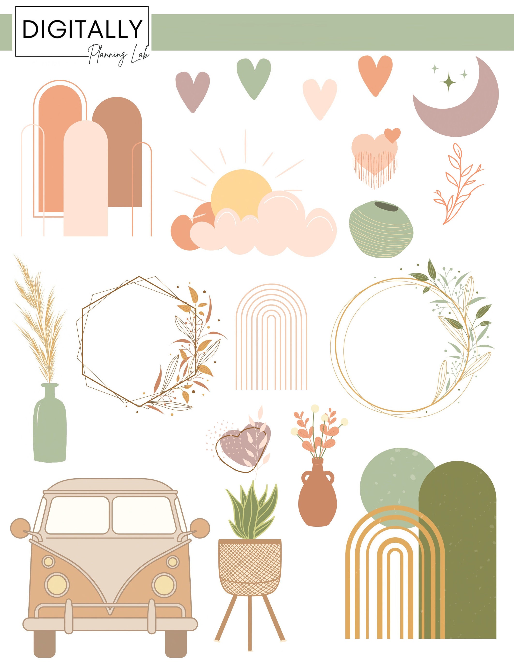 Boho Digital Stickers Goodnotes Stickers PNG Digital - Etsy