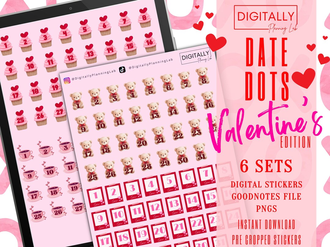 Valentine's Date Dots Stickers| Goodnotes Stickers | PNG | Digital ...