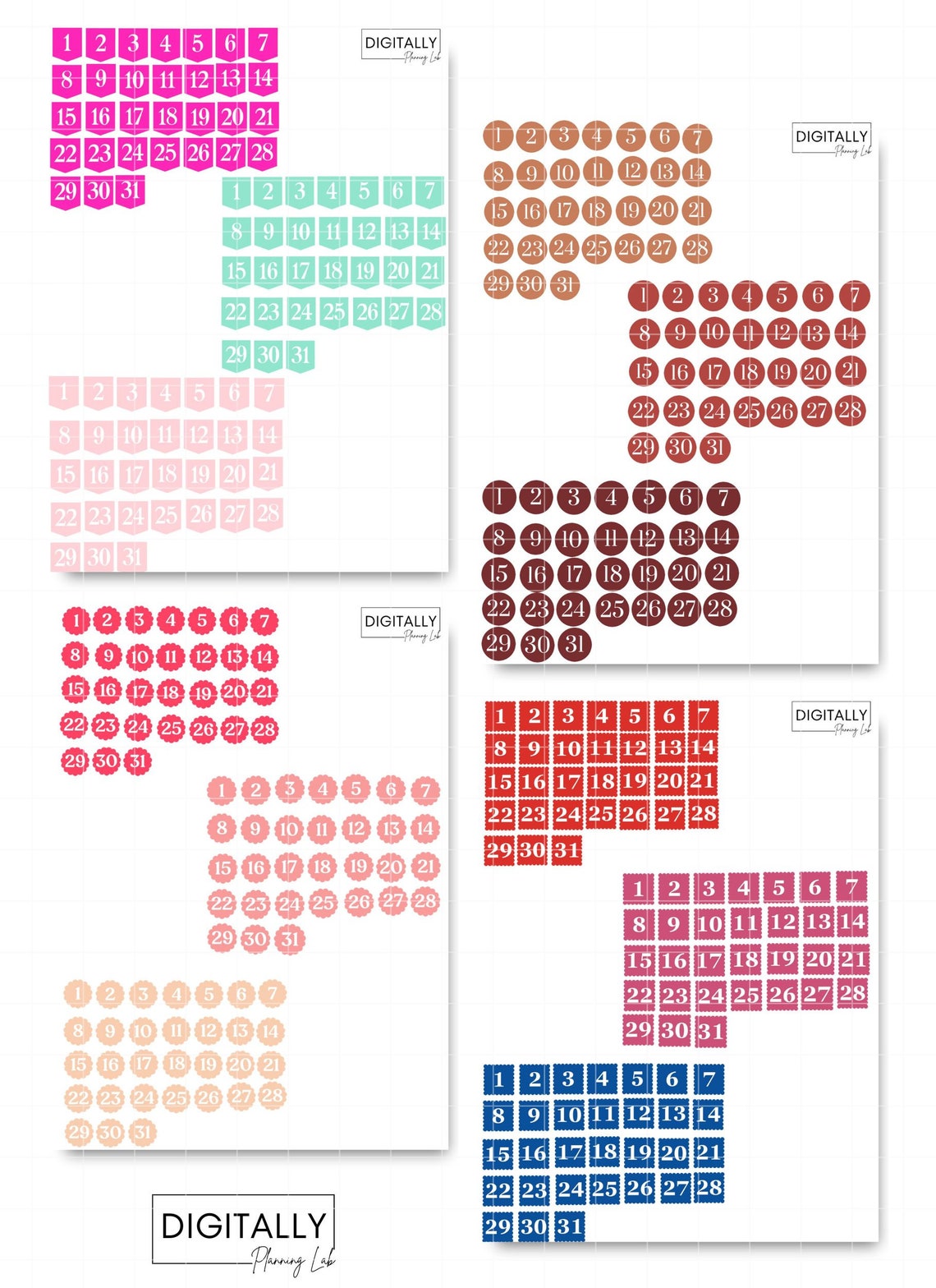 Date Dots Stickers- 60 Sets |goodnotes| PNG | Digital Planning| Pre ...