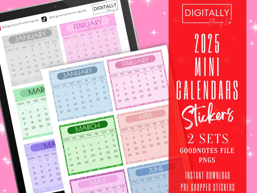 2025 Mini Calendar Stickers | Goodnotes Stickers | PNG | Digital ...