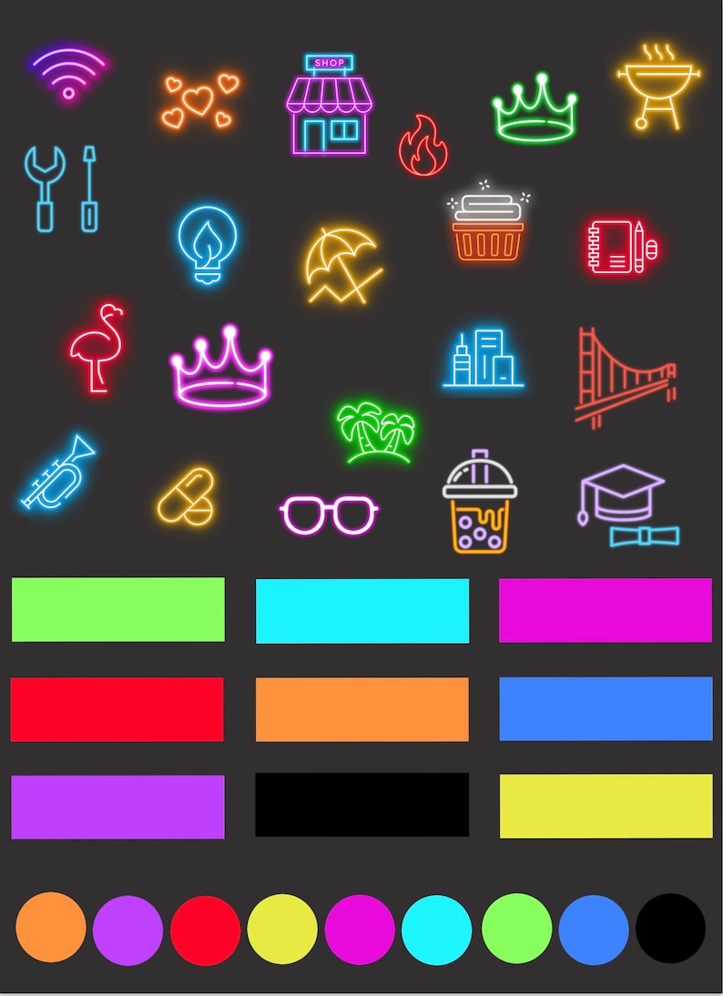 Neon Widgets & Stickers Goodnotes Stickers PNG Digital Planning iPad ...