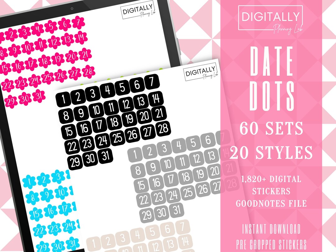 Date Dots Stickers 60 Sets goodnotes PNG Digital Planning Pre-cropped ...