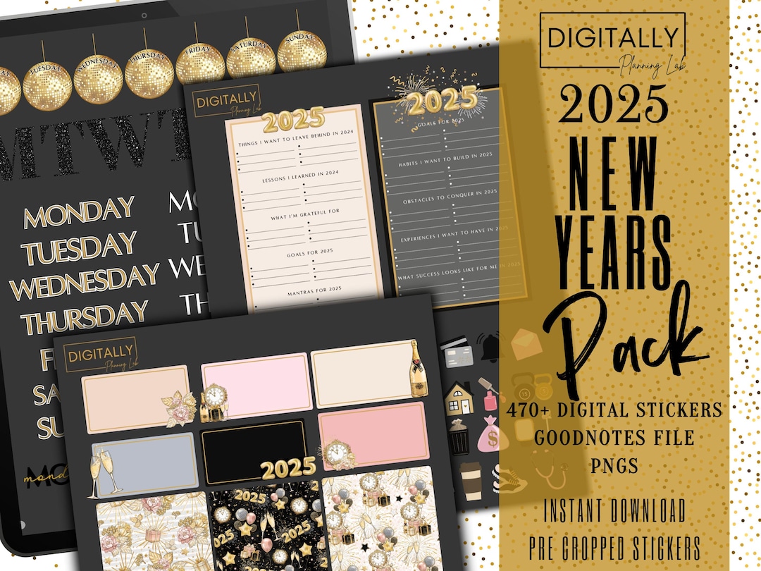 2025 New Years Sticker Pack| Goodnotes, Notability, Noteshelf, Xodo ...