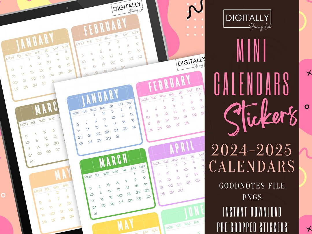 24-25 Mini Calendar Stickers | Goodnotes Stickers | PNG | Digital ...