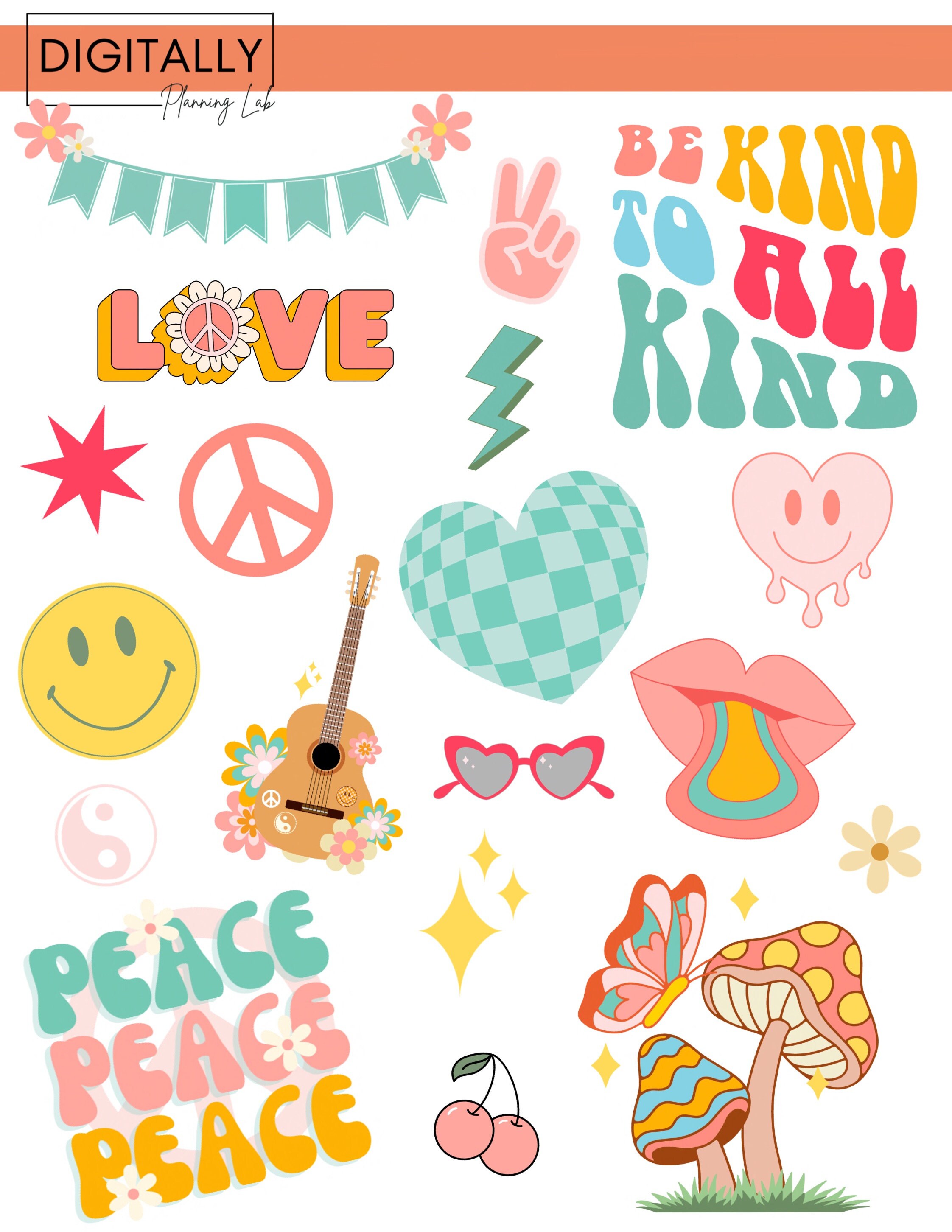 70s Retro Digital Stickers Goodnotes Stickers PNG - Etsy