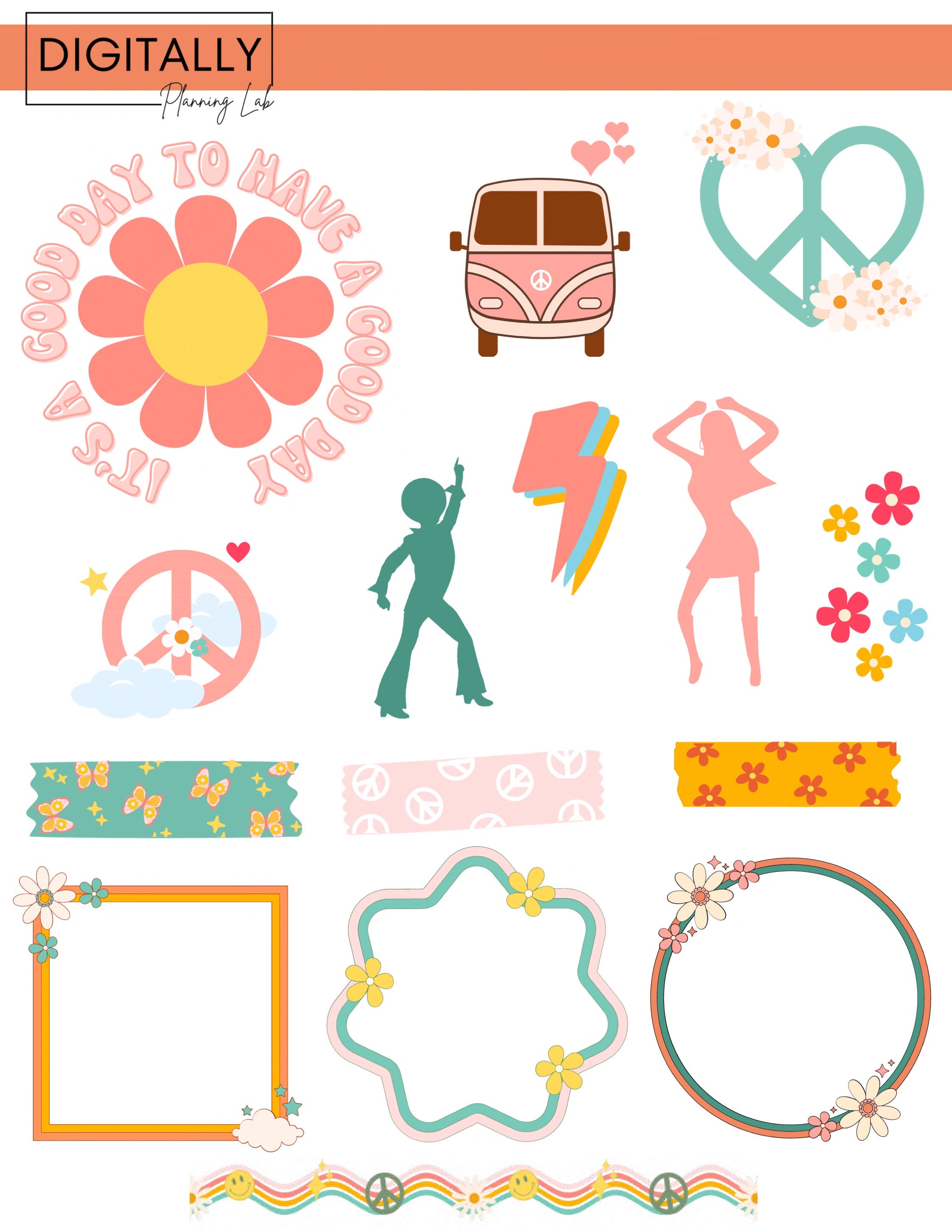 70s Retro Digital Stickers Goodnotes Stickers PNG - Etsy