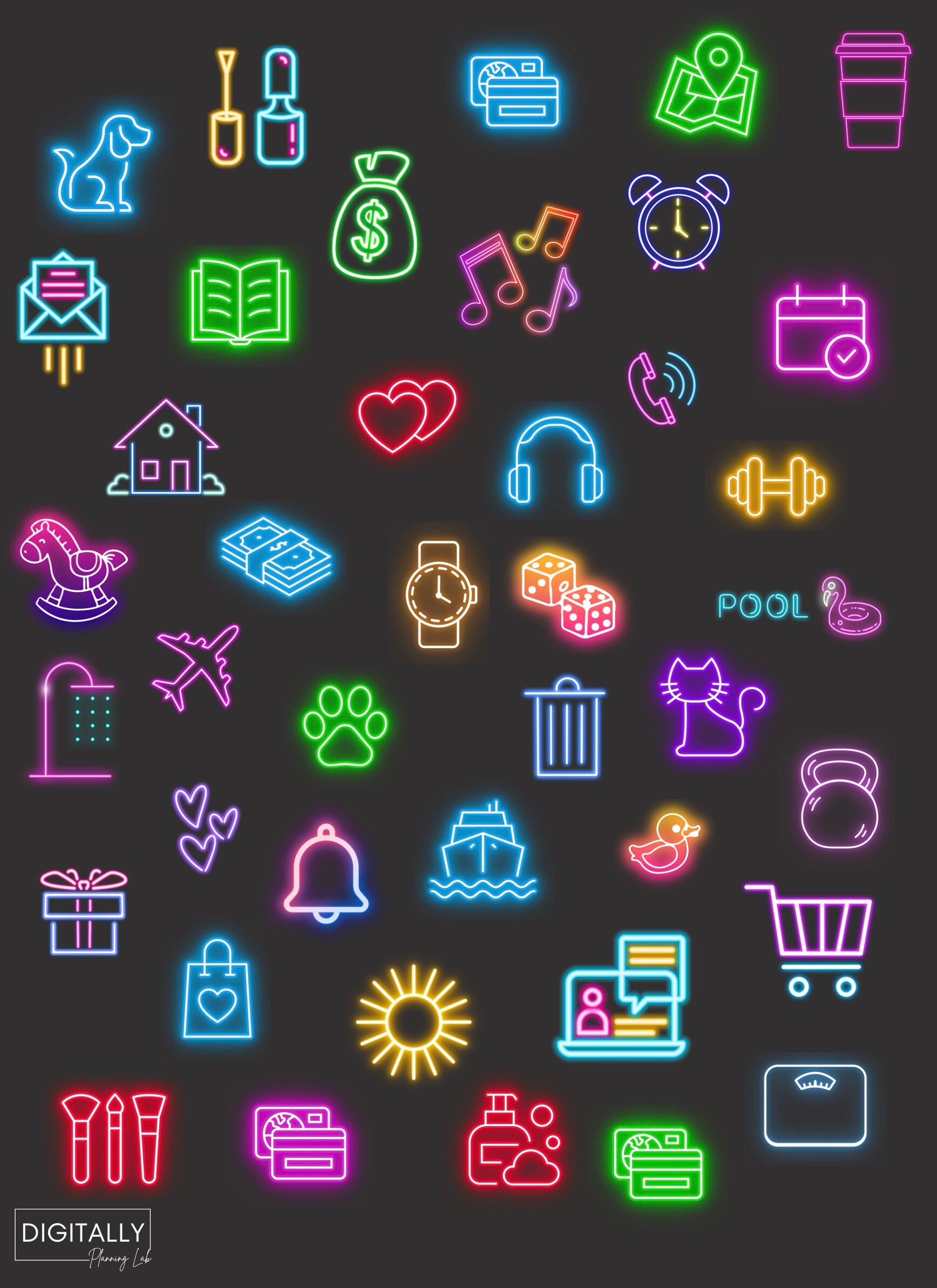 Neon Widgets & Stickers Goodnotes Stickers PNG Digital Planning iPad ...