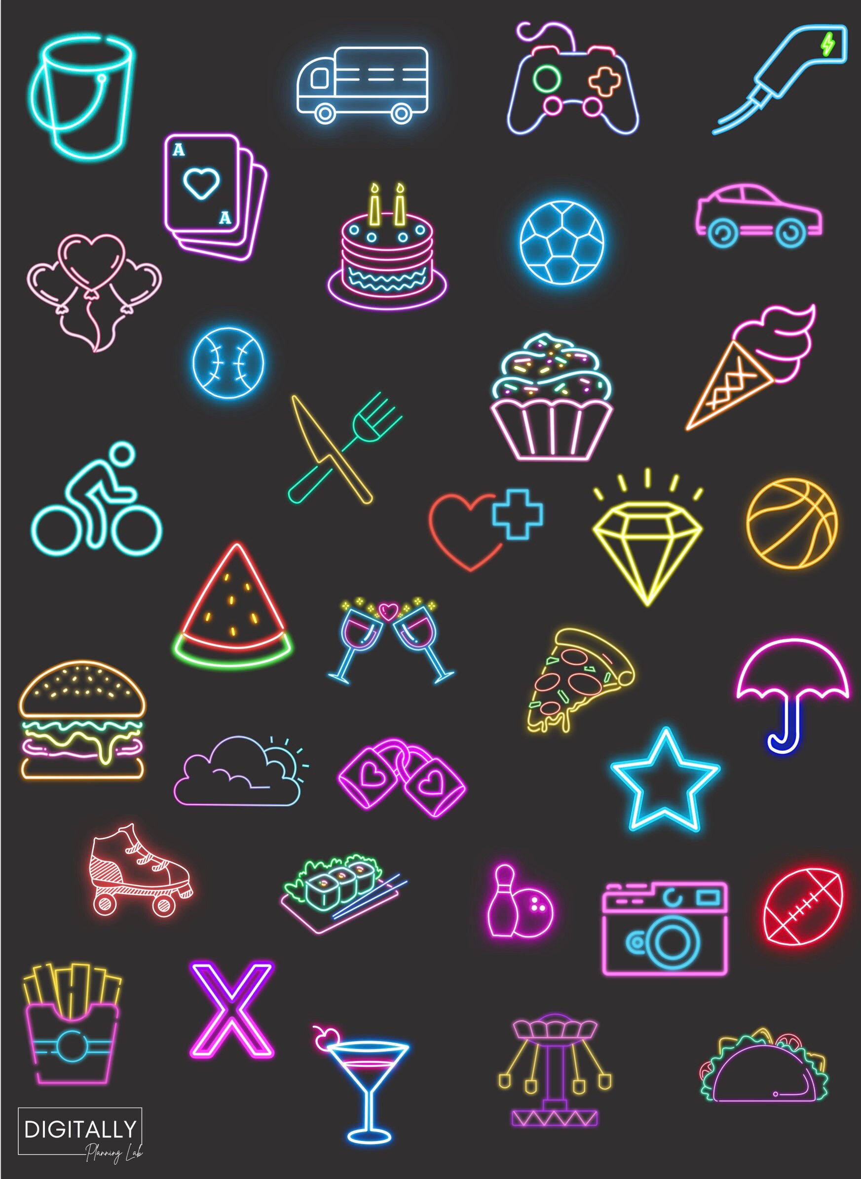 Neon Widgets & Stickers Goodnotes Stickers PNG Digital Planning iPad ...