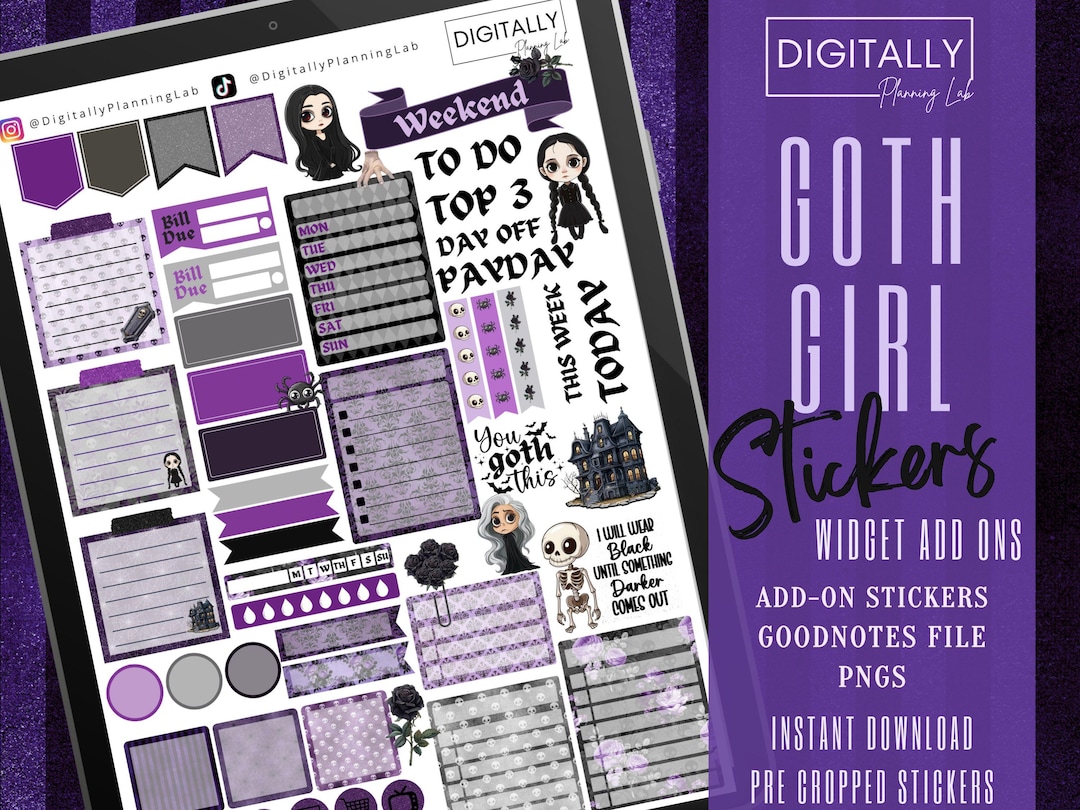 Goth Girl Add-on Stickers| Goodnotes, Notability, Noteshelf, Xodo ...