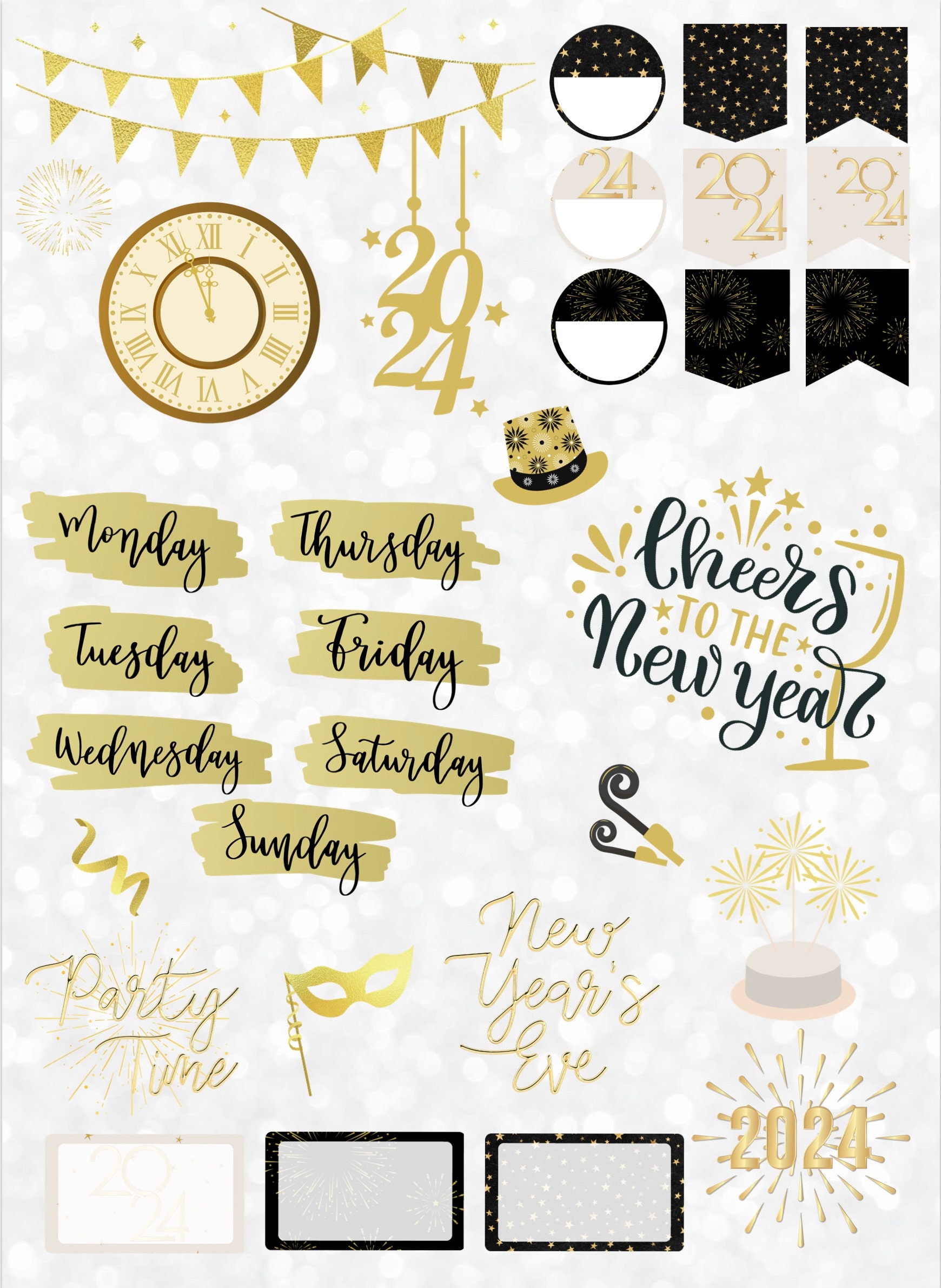 2024 New Years Mini Kit Digital Stickers | Goodnotes Stickers | PNG ...