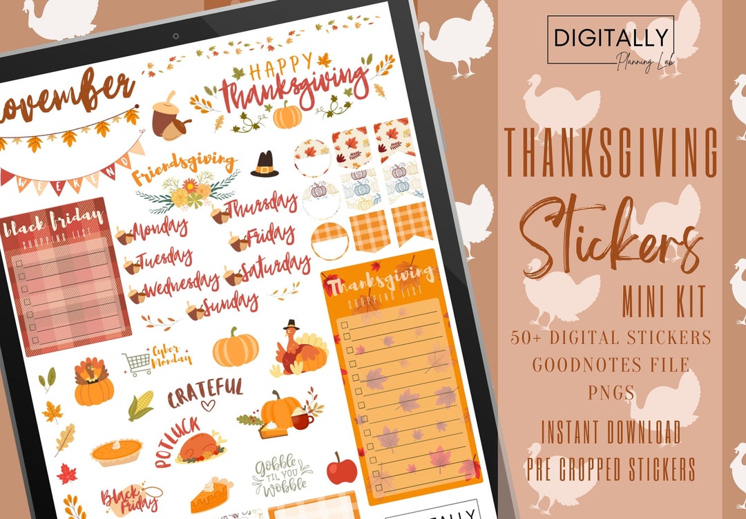 Thanksgiving Mini Kit Digital Stickers | Goodnotes Stickers | PNG ...