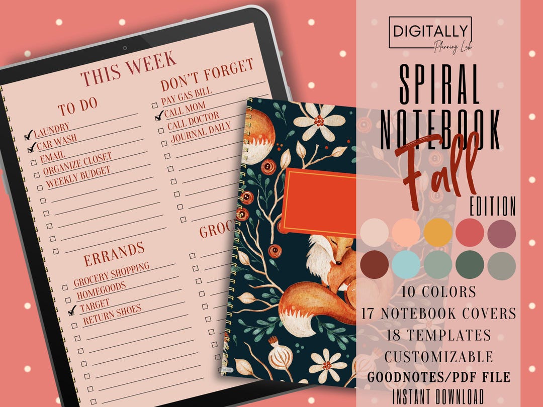 Digital Spiral Notebook Fall Colors | Goodnotes File | PNG | Digital ...