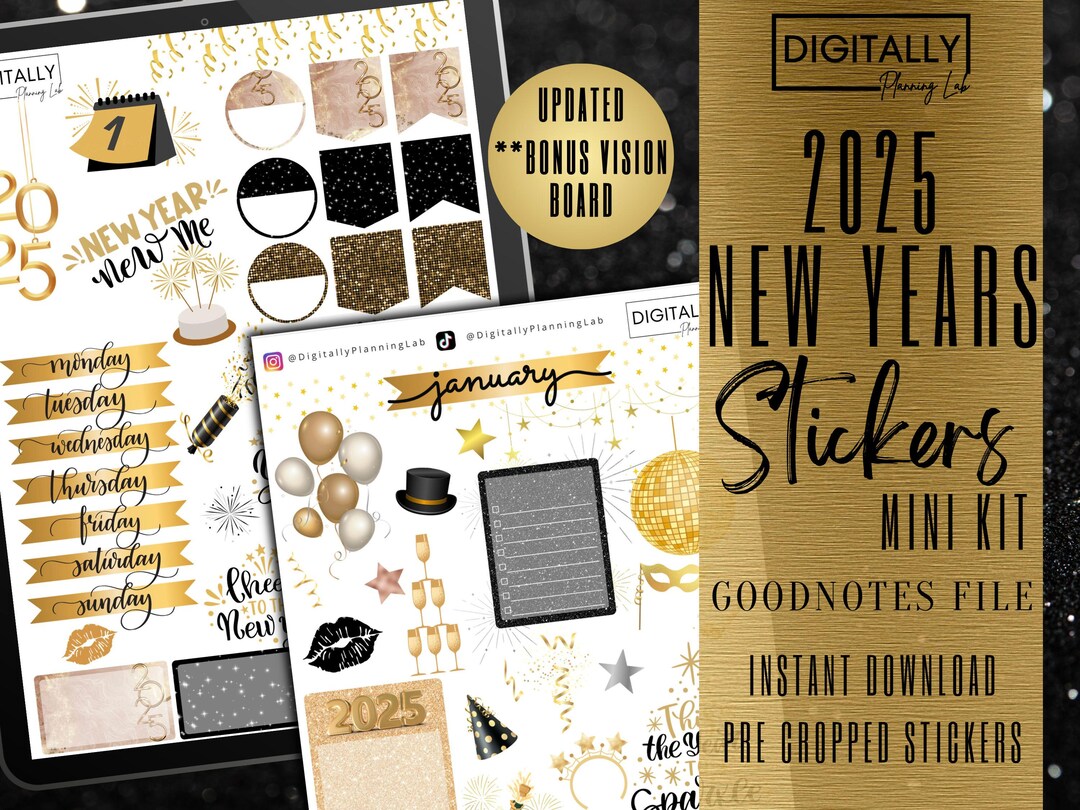2025 New Years Mini Kit Digital Stickers | PNG| Goodnotes Stickers ...