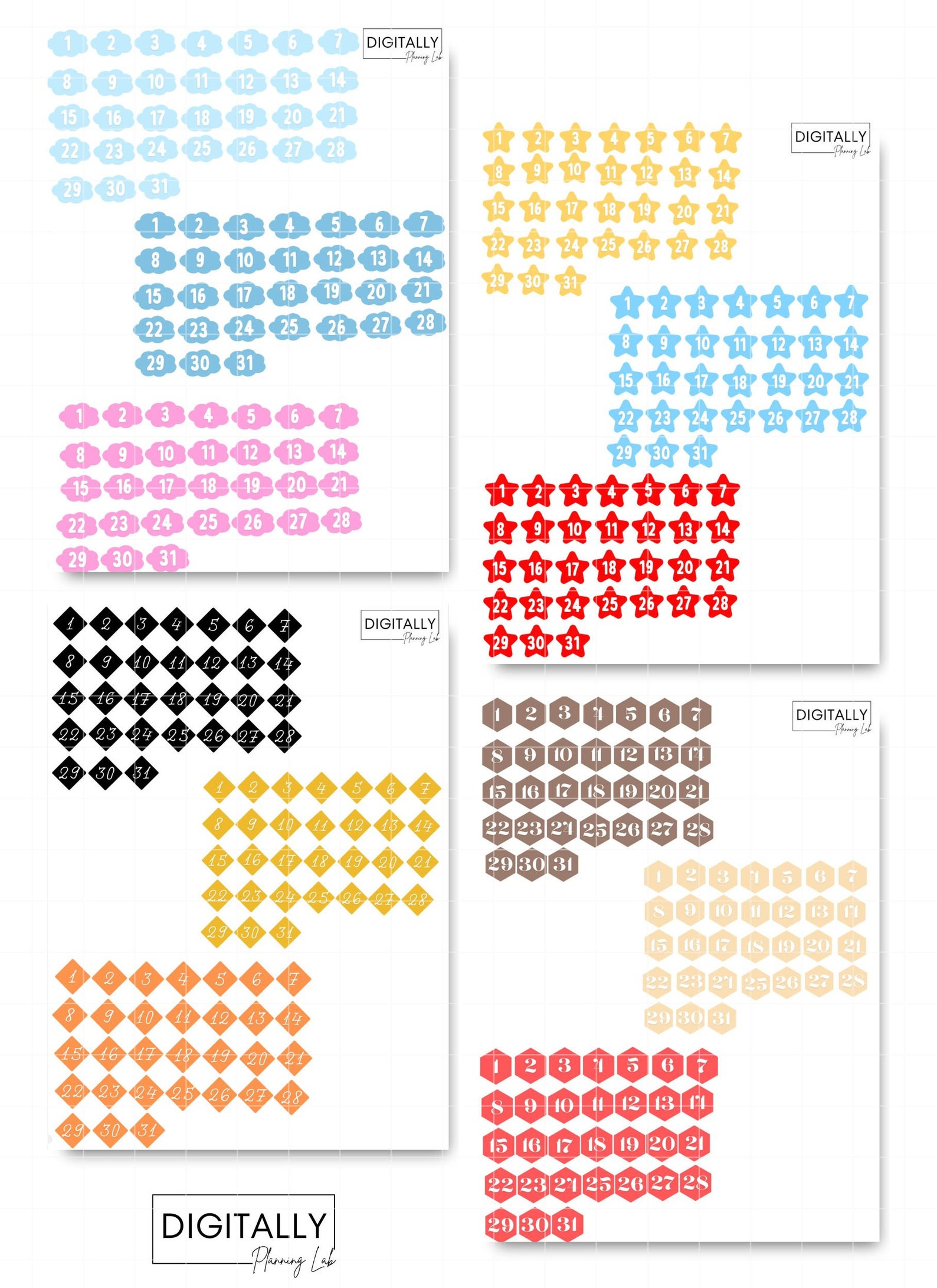 Date Dots Stickers- 60 Sets |goodnotes| PNG | Digital Planning| Pre ...