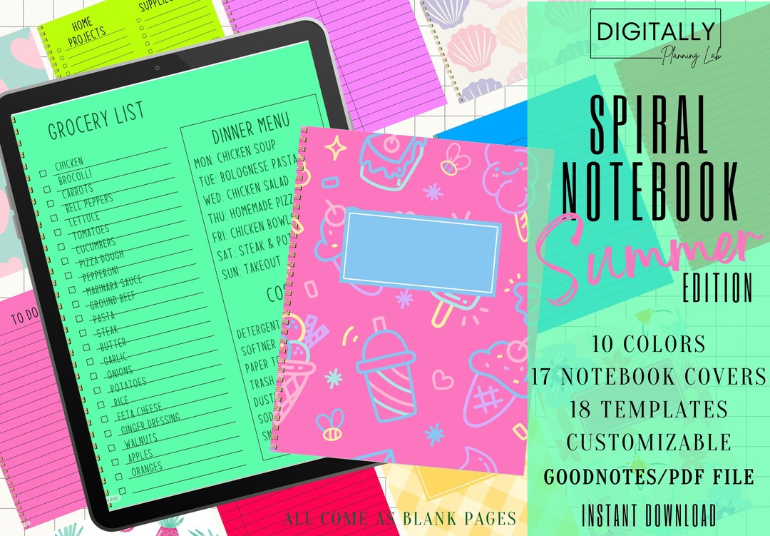 Digital Spiral Notebook Summer Colors | Goodnotes File | PNG | Digital ...