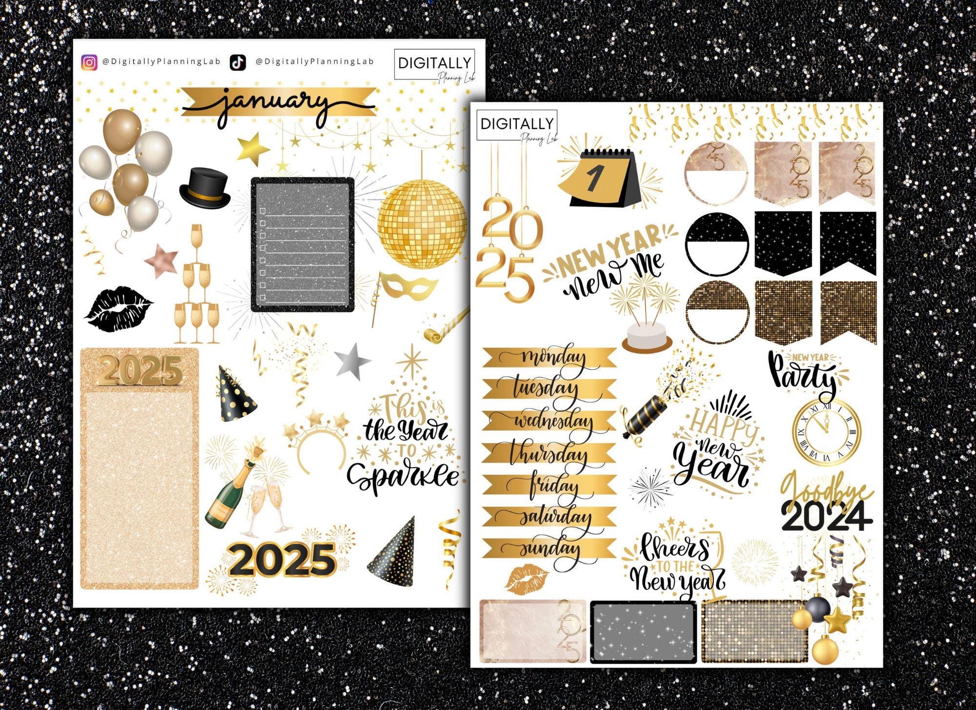 2025 New Years Mini Kit Digital Stickers | PNG| Goodnotes Stickers ...