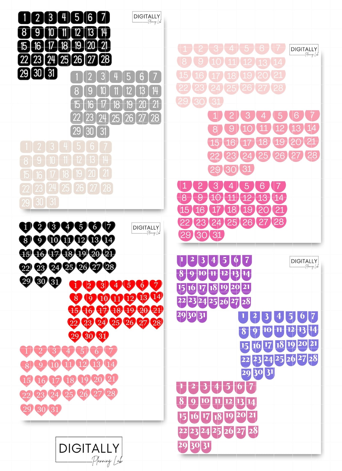 Date Dots Stickers- 60 Sets |goodnotes| PNG | Digital Planning| Pre ...