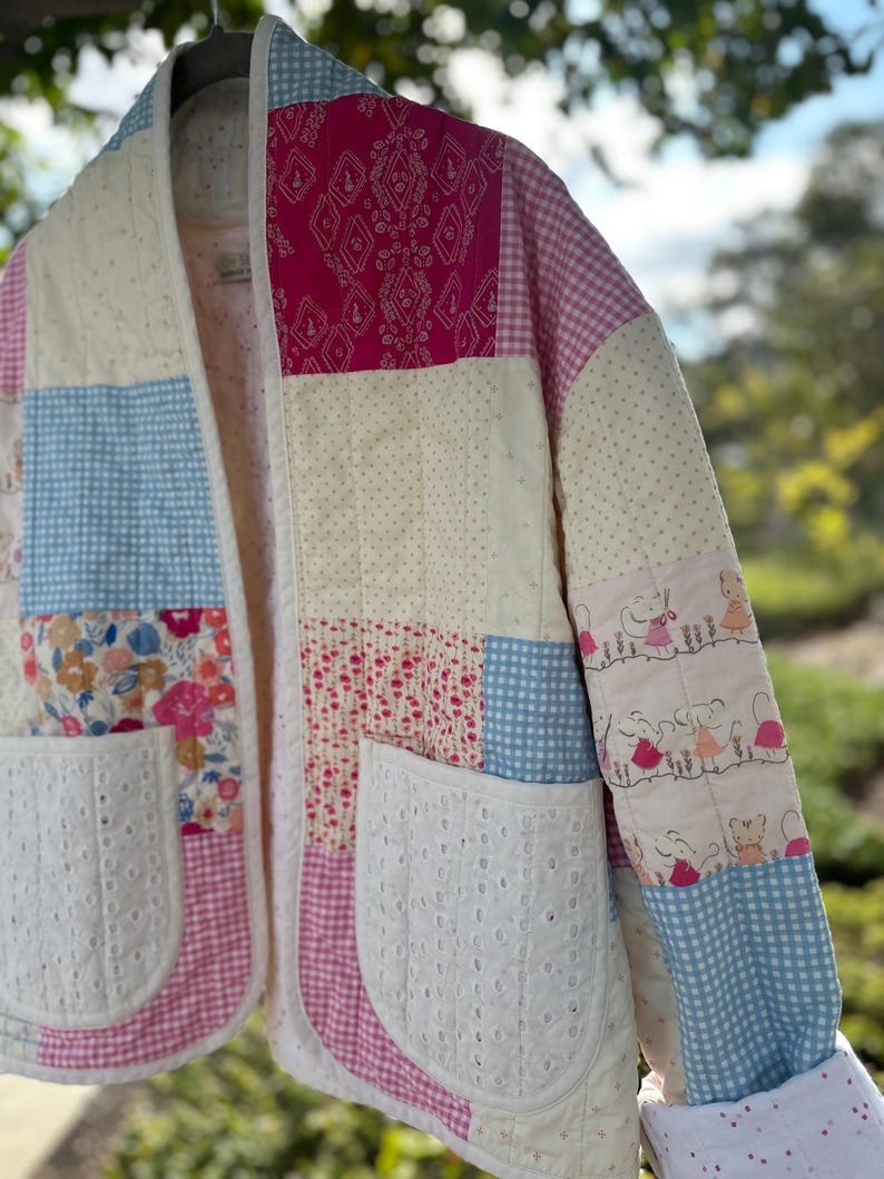 Cute Seamstress Mice! “tails & Threads” Handmade Quilted Patchwork Coat ...
