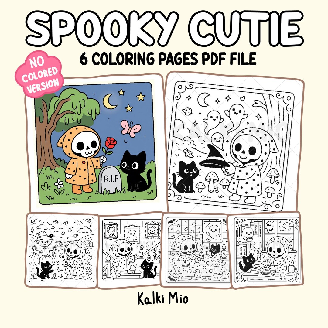 Spooky Cutie: Adorable Creepy Creatures in Cozy Hygge Moments Coloring ...