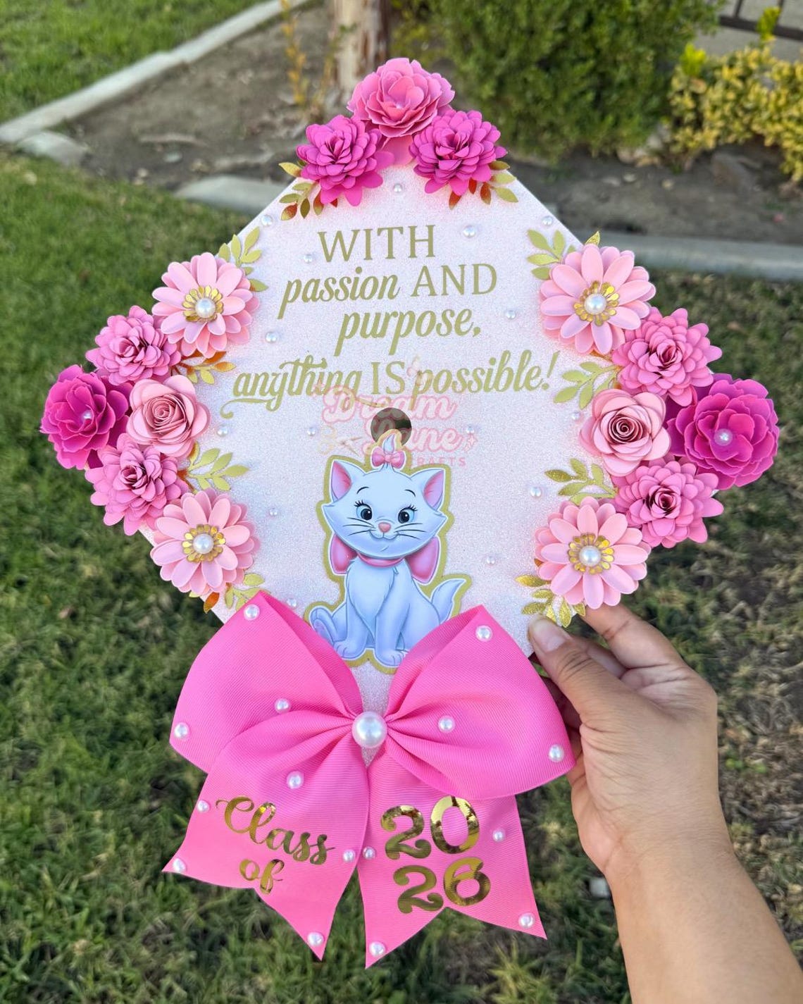 Pink Girly Graduation Cap Topper With 3D Paper Flowers Classof2026 - Etsy