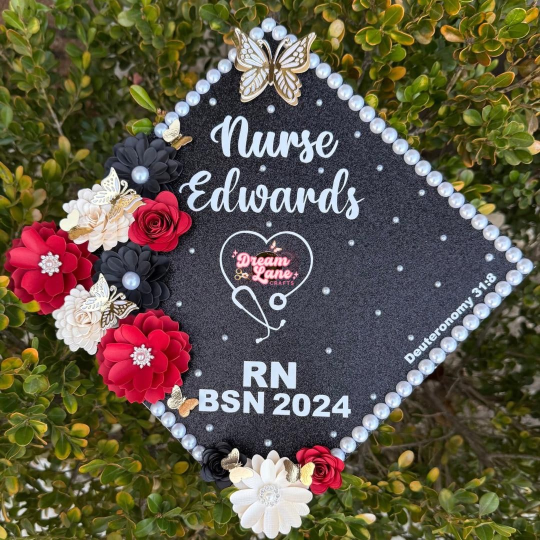 Personalized Nurse Graduation Cap Topper: Paper Flowers, Glitter - Etsy