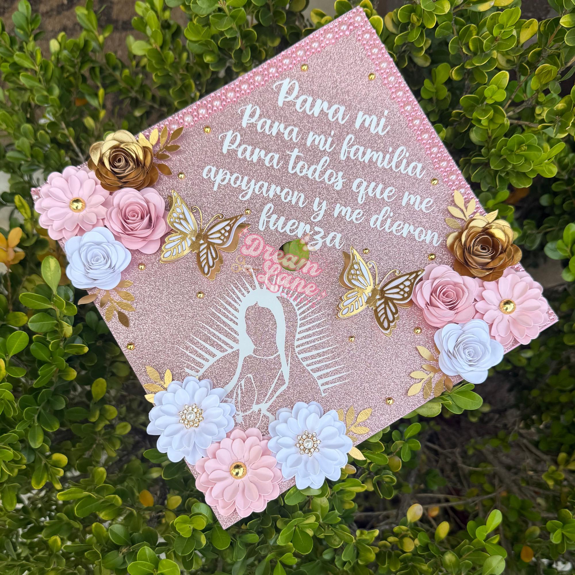 Virgin Mary Grad Cap Topper, Pink Paper Flowers, Glitter - Etsy