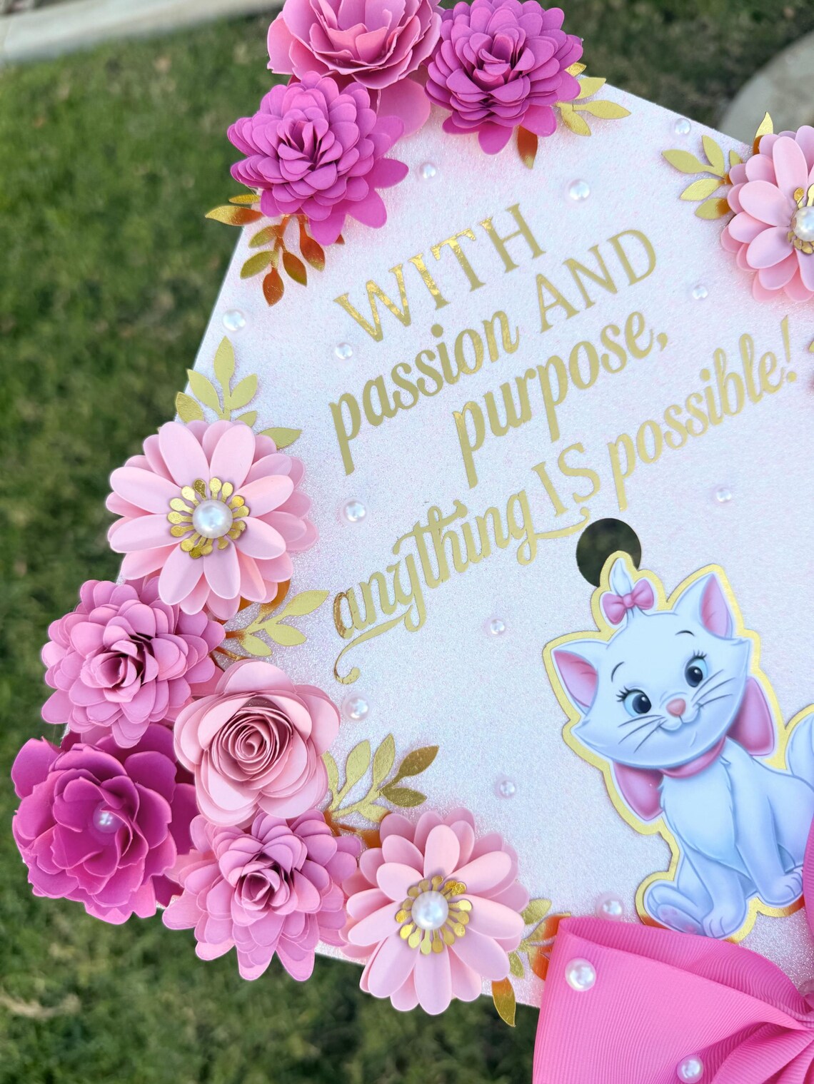 Pink Girly Graduation Cap Topper With 3D Paper Flowers Classof2026 - Etsy