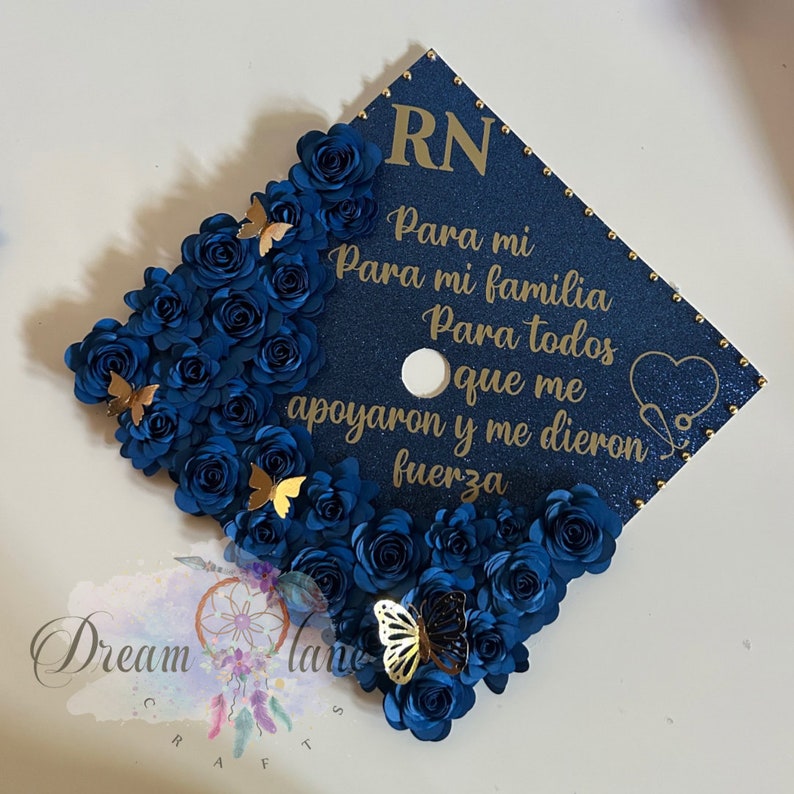 Blue & Gold Graduation Cap Topper With 3D Paper Flowers - Etsy