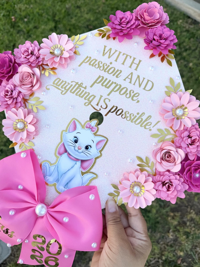Pink Girly Graduation Cap Topper With 3D Paper Flowers Classof2026 - Etsy