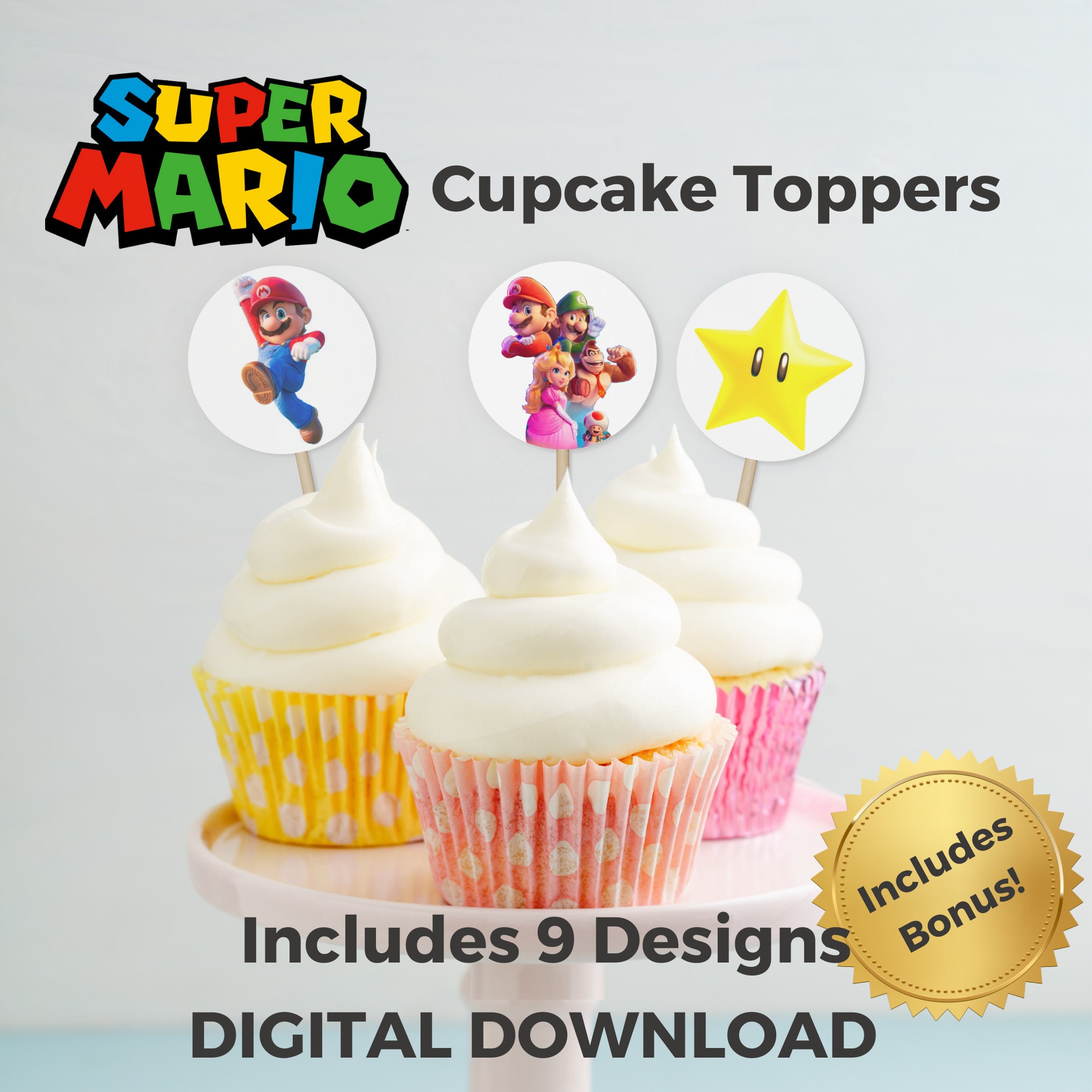 Super Mario Cupcake Topper, Super Mario Bros. Movie Inspired, Instant ...