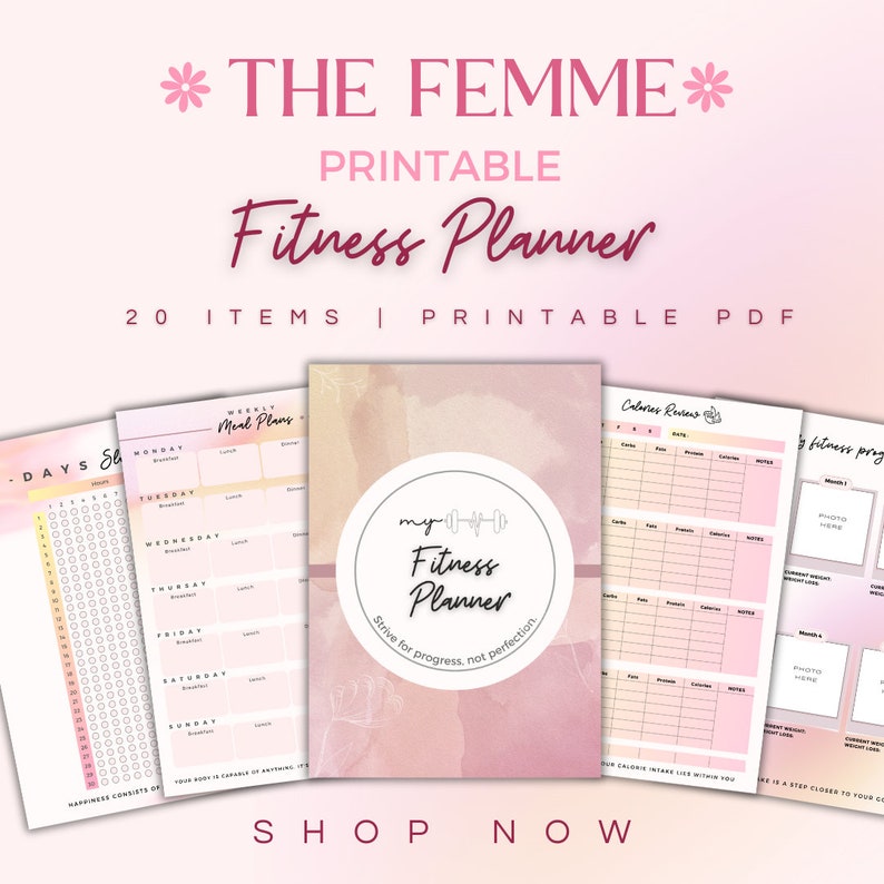 The Femme Printable Fitness Planner | 20 Items - Etsy